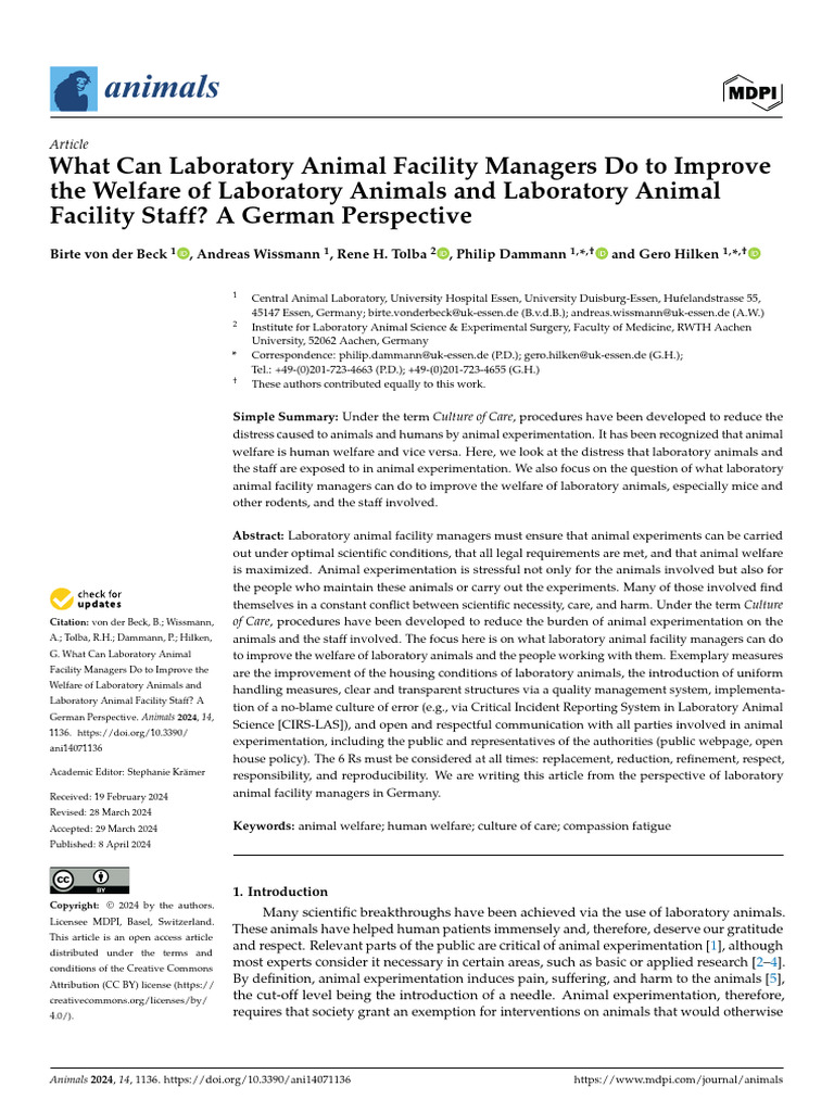 What Can Laboratory Animal Facility Managers Do To | PDF | Animal ...