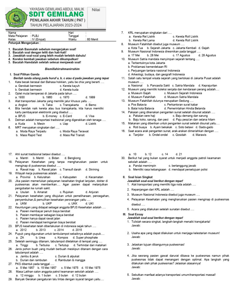 Pas SMT 2 PLBJ Kelas 4 Fix | PDF