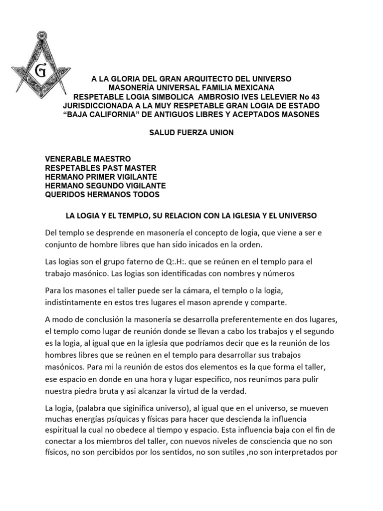 La Logia El Templo y Su Realcion Con La Iglesia y El Universo | PDF ...