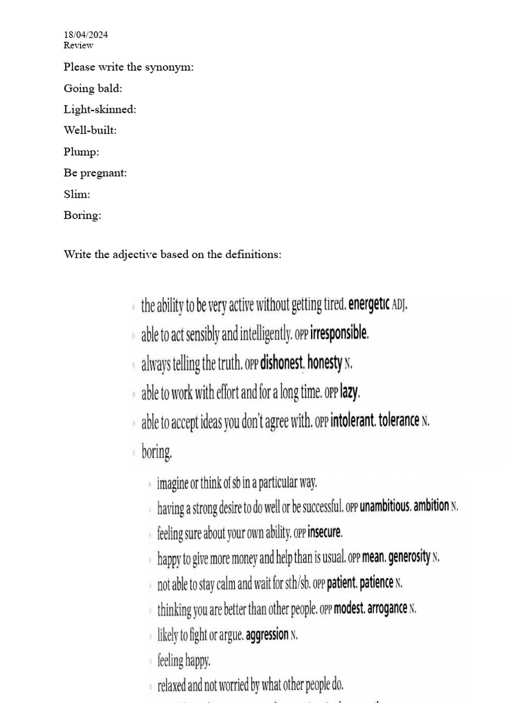 Adjectives To Describe Quiz | PDF