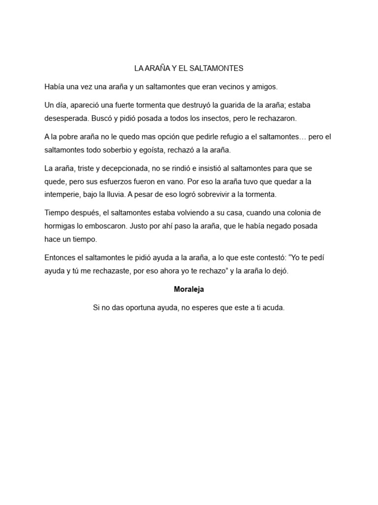 La Araña y el Saltamontes: Una Lección | PDF