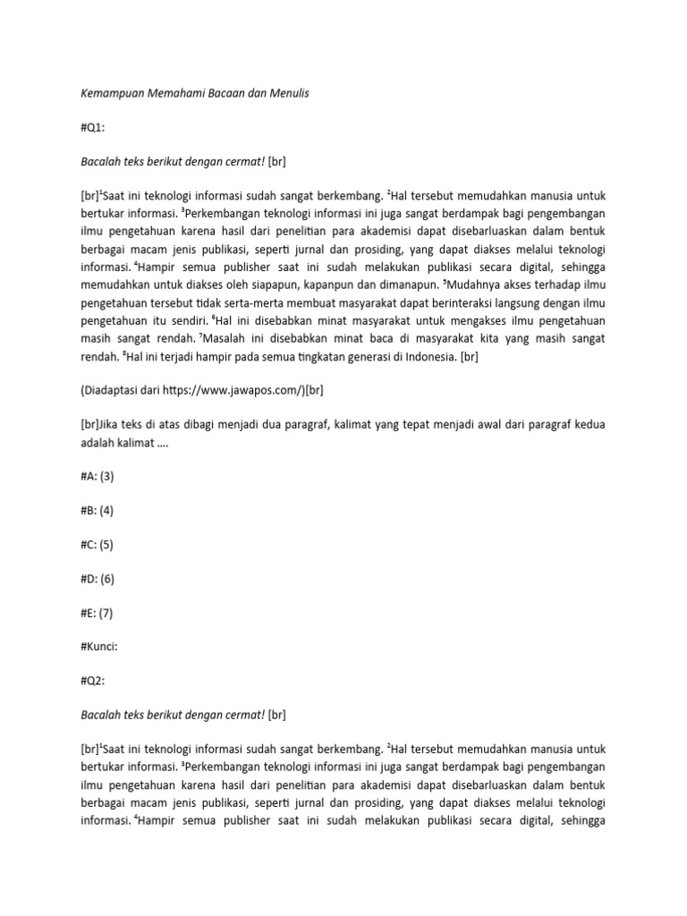 Kemampuan Memahami Bacaan Dan Menulis | PDF