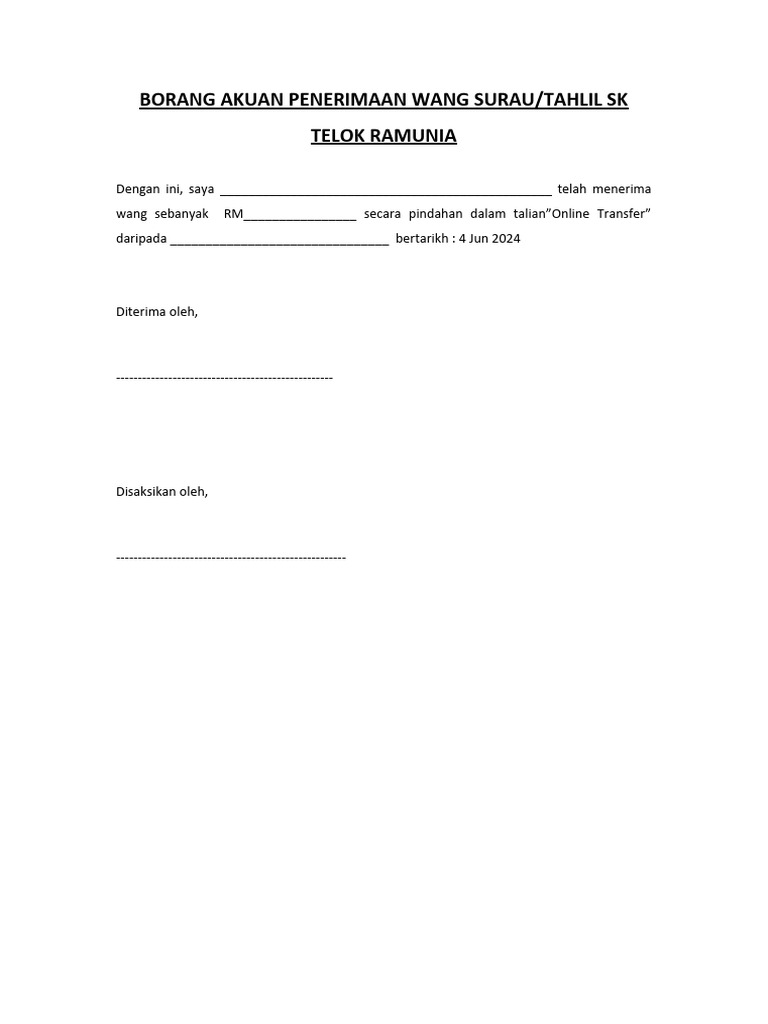 Borang Akuan Penerimaan Wang Surau Pdf