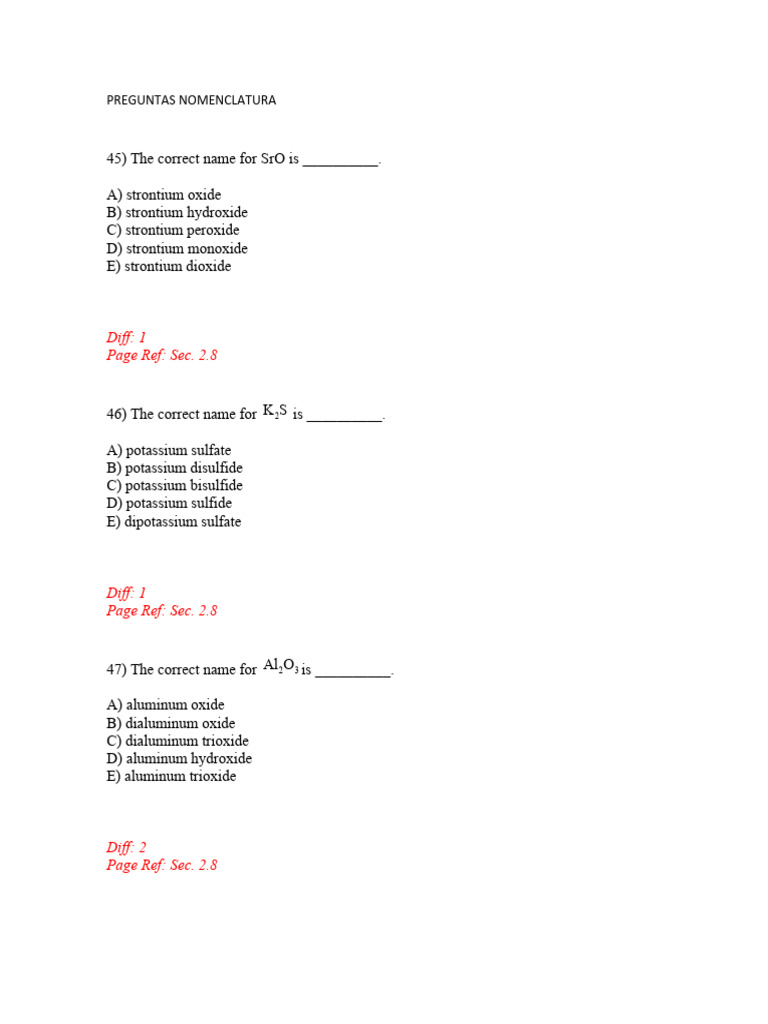 Ejercicios de Nomenclatura Inorganica | PDF | Oxide | Nitrogen