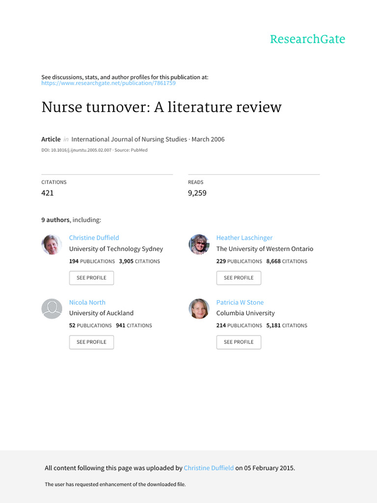 Nurse Turnover A Literature Review | PDF | Job Satisfaction | Turnover (Employment)