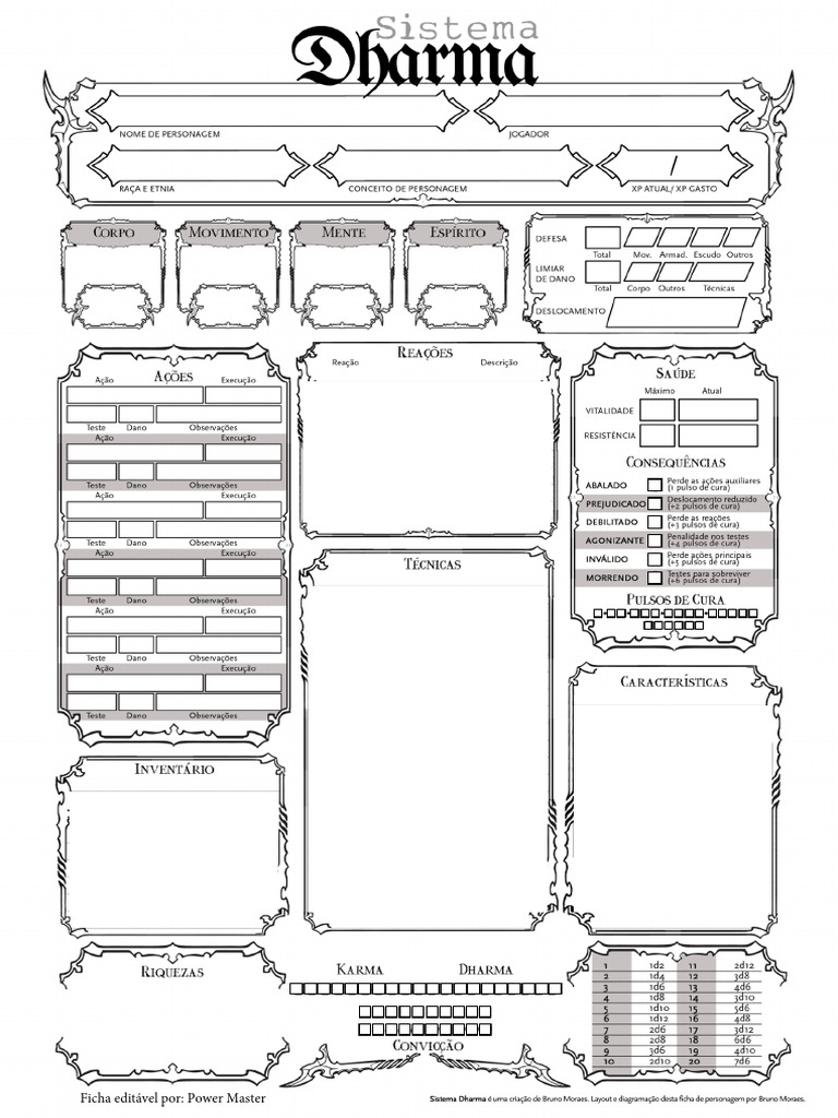 Avatar RPG - Ficha Básica Editável | PDF