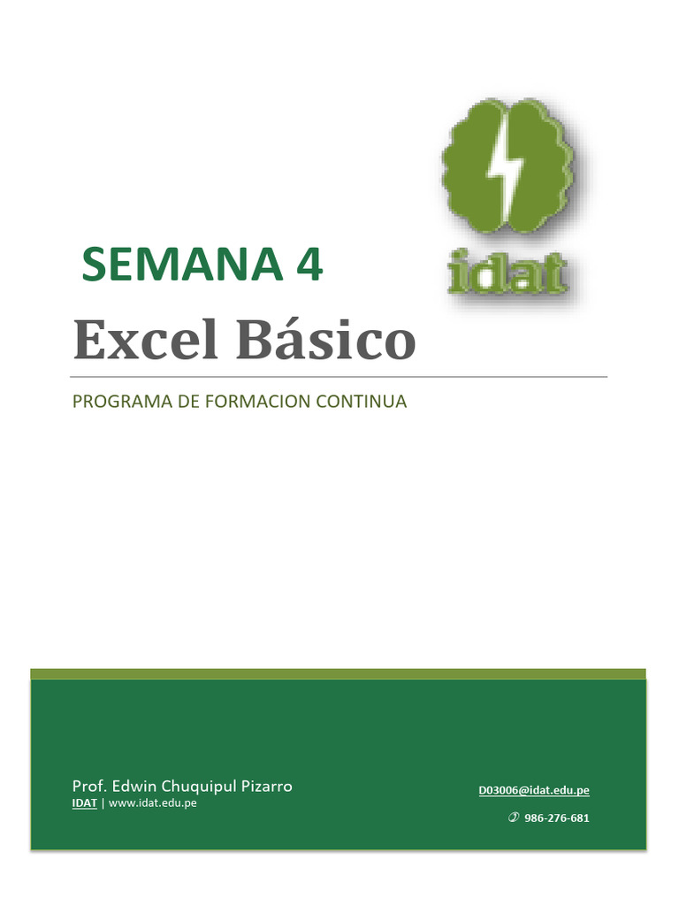 Manual Excel Basico Semana 4 | PDF | Microsoft Excel | Hoja de cálculo