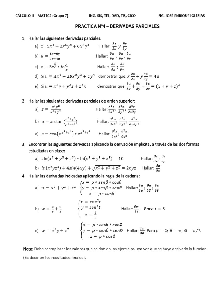 Practica 4 - Derivadas Parciales | PDF | Matemáticas | Análisis matemático
