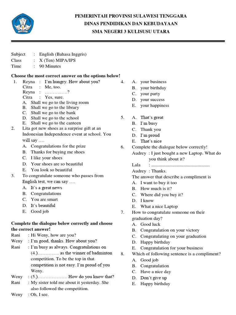 Soal Bahasa Inggris SMA X | PDF