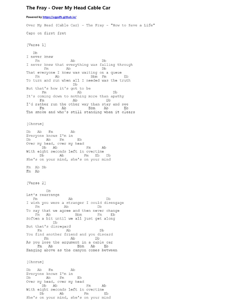 The Fray - Over My Head Cable Car | PDF