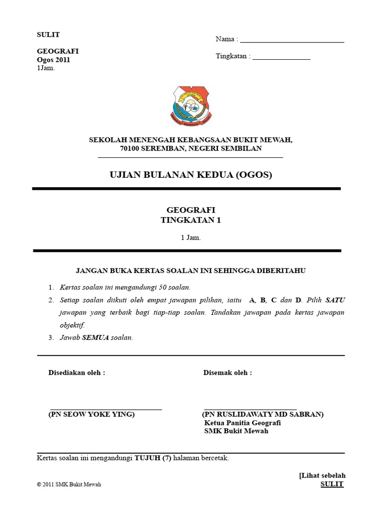 Cover Soalan Exam GEO | PDF