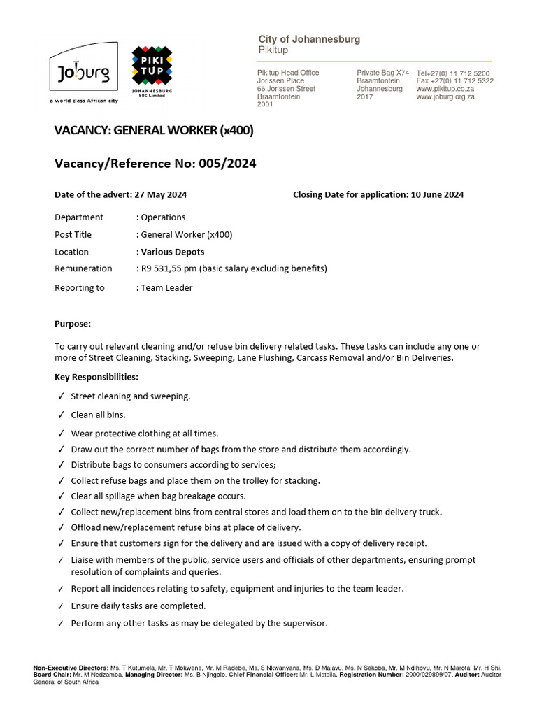 General Worker Advert May 2024 | PDF | Business