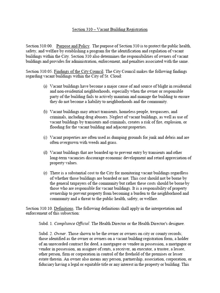 Vacant Building Registration Guidelines | PDF | Homelessness | Mortgage Law