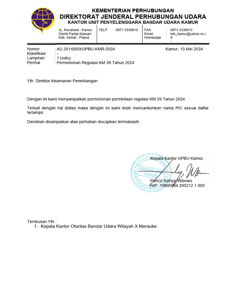 Surat PIC KM 39 Tahun 2024 | PDF