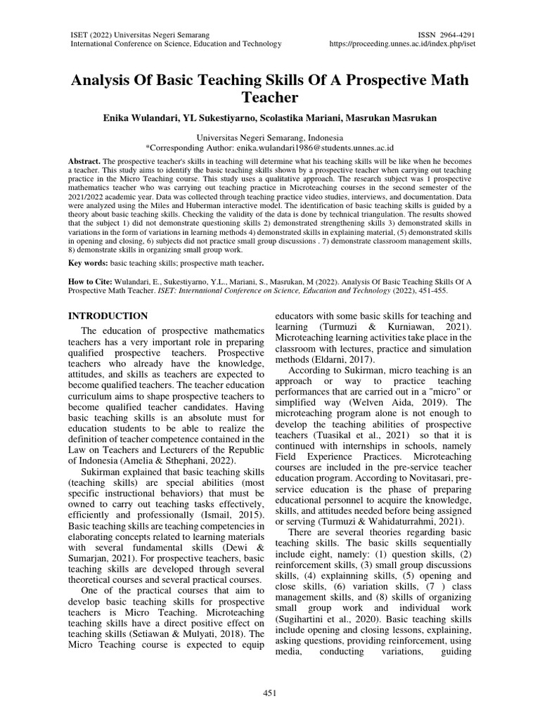Analysis of Basic Teaching Skills of A Prospective Math Teacher | PDF ...