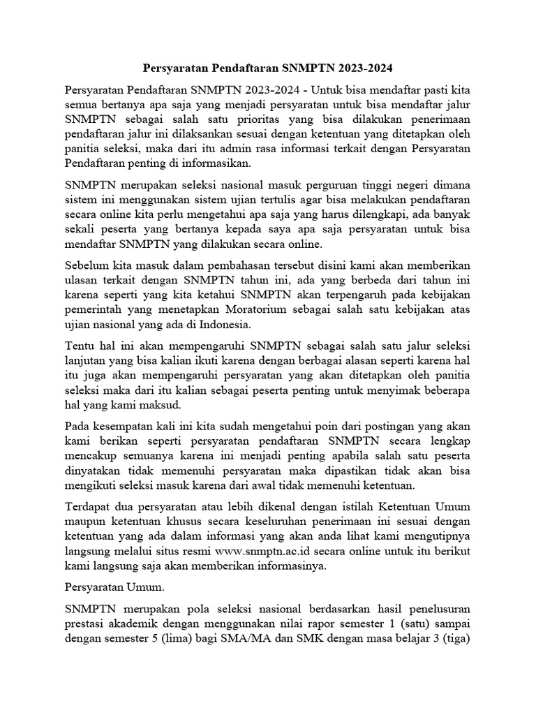 Panduan SNMPTN 2023-2024 | PDF