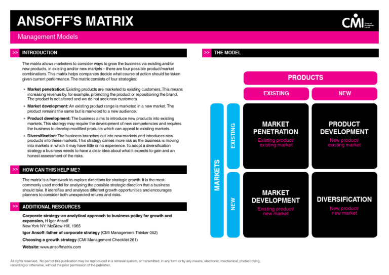 Models - Ansoff Matrix | PDF | Strategic Management | Business