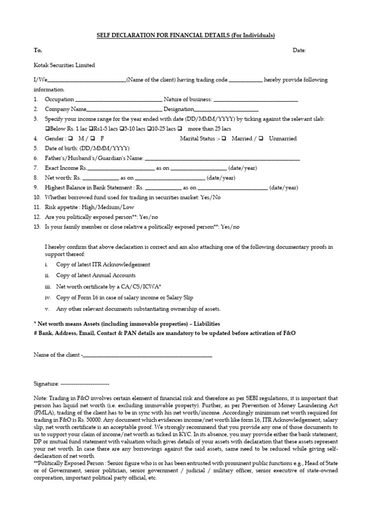 SELF DECLARATION FOR FINANCIAL DETAILS INDIVIDUAL 386a216064 PDF