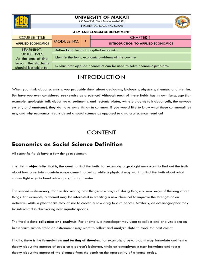 Applied Economics Module 01 For Senior High | PDF | Taxes | Economics