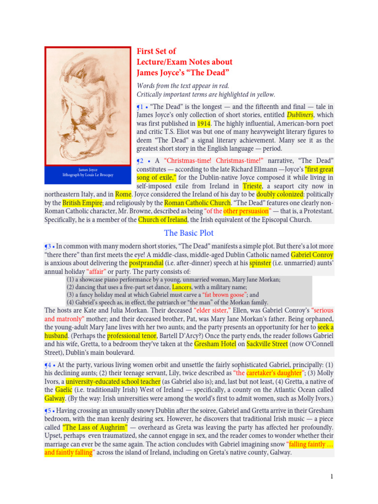 First Set of Lecture-Exam Notes About James Joyce's "The Dead" | PDF ...
