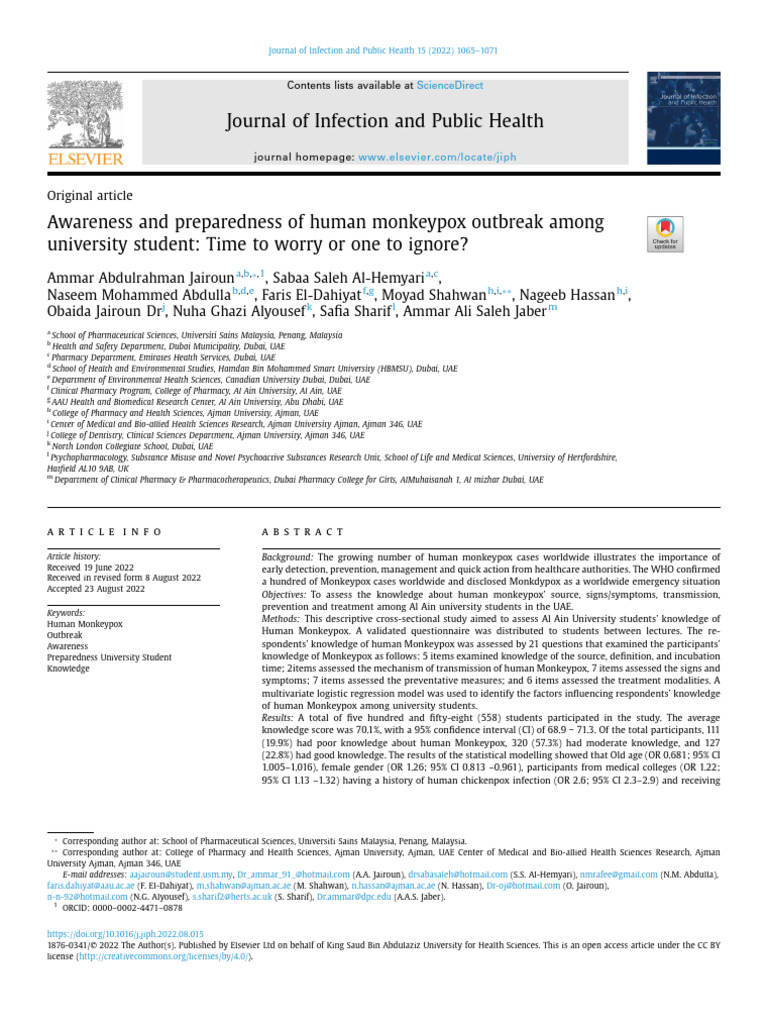 Monkeypox Awareness in UAE Students | PDF | Survey Methodology ...