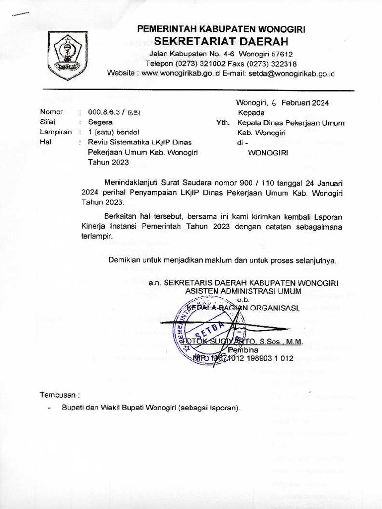 Hasil Review Lkjip Oleh Organisasi Setda | PDF