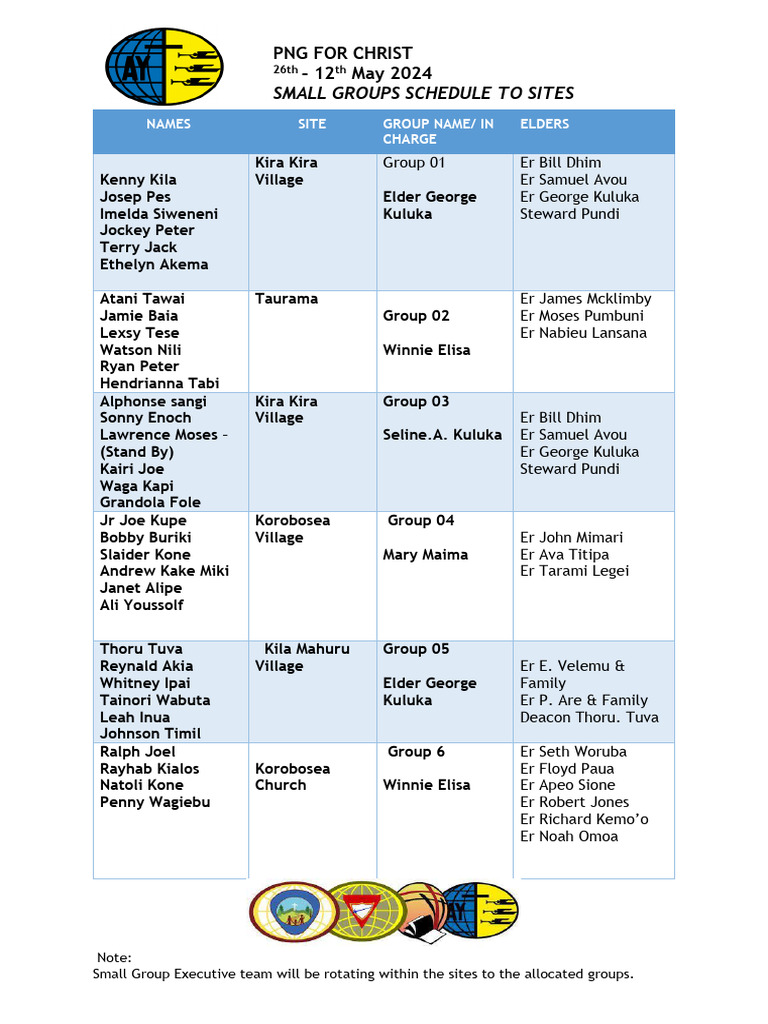 PNG Church Group Schedule 2024 | PDF