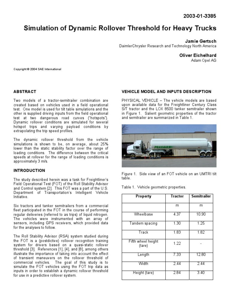 Simulation of Dynamic Rollover There SH Old For Heavy Trucks | PDF ...