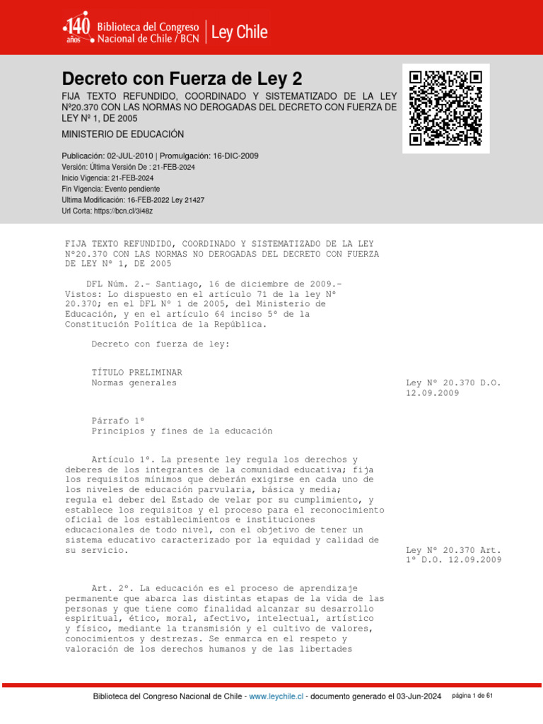 DFL 2: Ley de Educación en Chile | PDF | Inclusión (Educación) | Enseñando