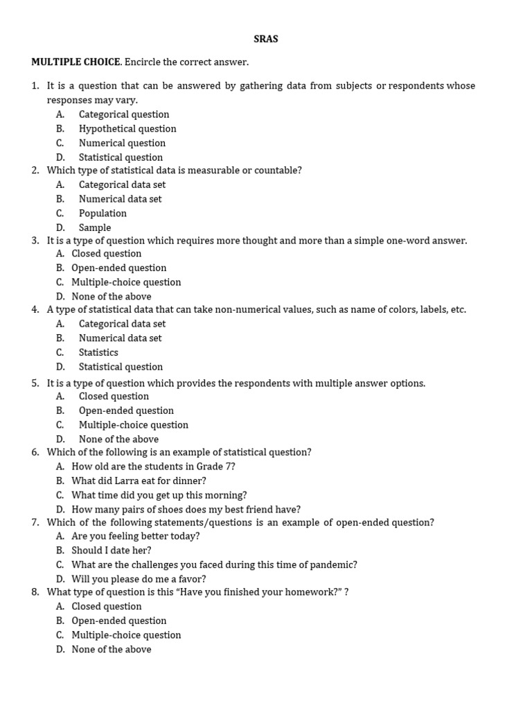 SRAS | PDF | Multiple Choice | Histogram