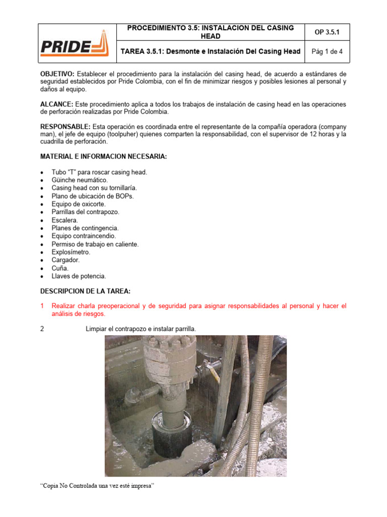 Procedimiento de Instalacion Casing Head | PDF | Materiales | Procesos industriales