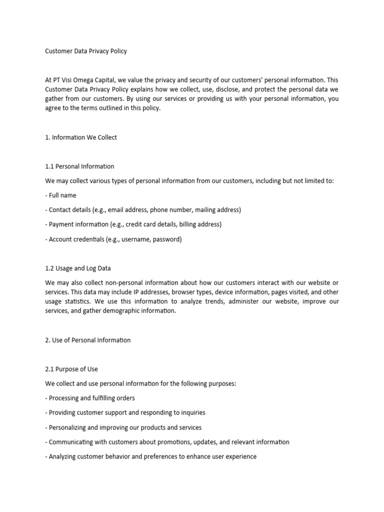 Customer Data Privacy Policy Example | PDF | Privacy | Information