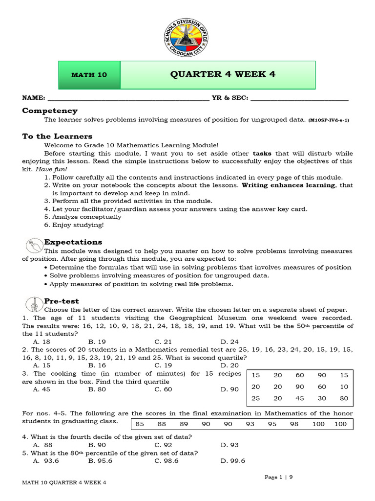 Math10 4th Quarter | PDF | Percentile | Quartile