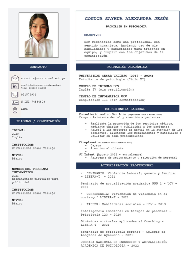 CV-Alexandra Jesús Cóndor Sayhua | PDF | Sicología