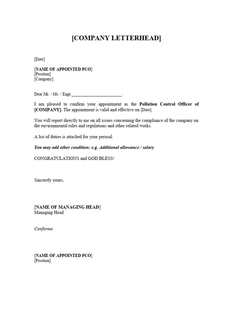 PCO Appointment Letter | PDF