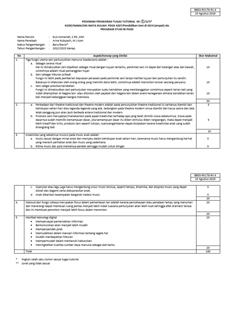 Penilaian Tugas Tutorial | PDF