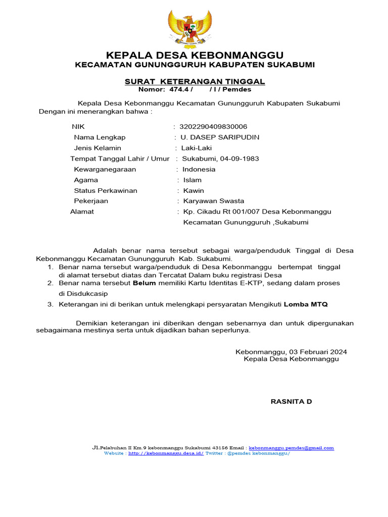 Surat Keterangan Tinggal | PDF