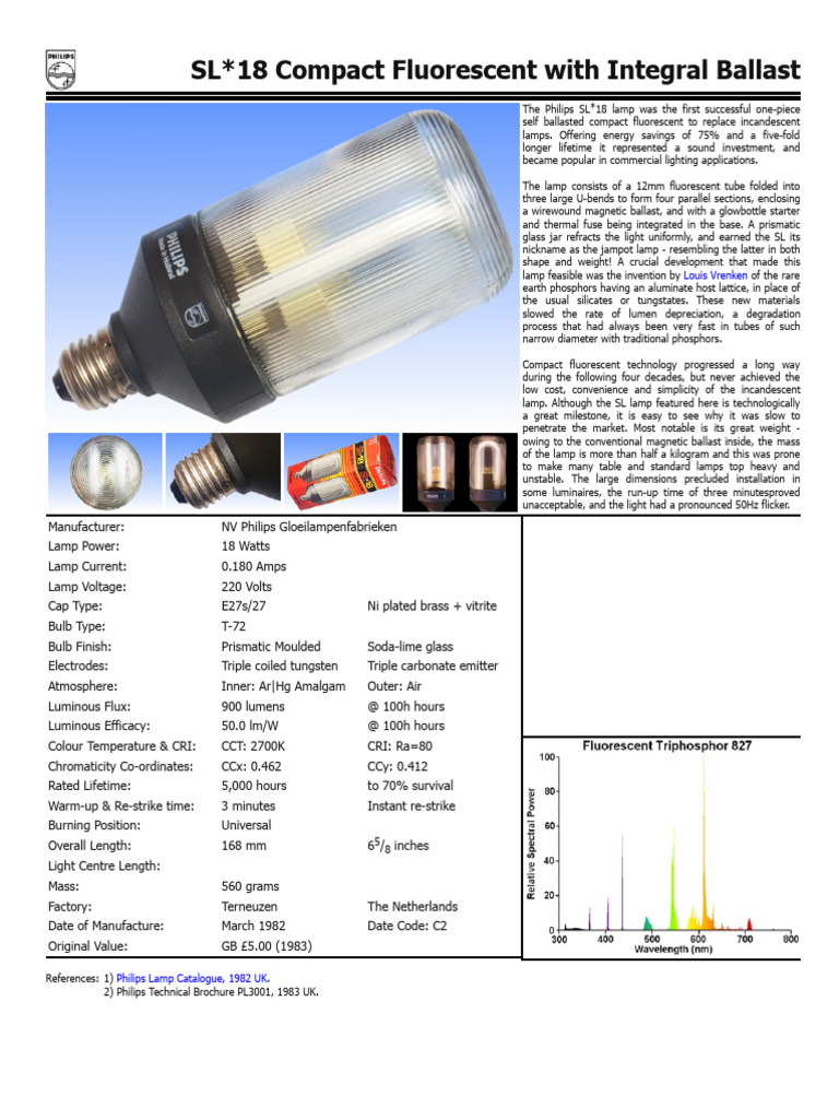 Philips SL_18 | PDF | Fluorescent Lamp | Compact Fluorescent Lamp