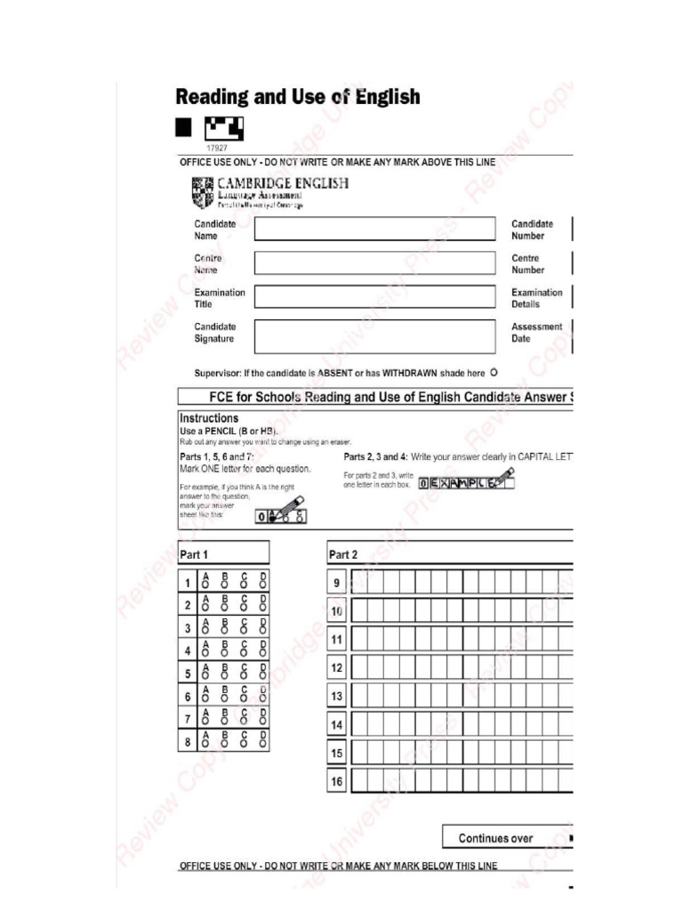 FCE ANSWER SHEET_BoB4nz | PDF