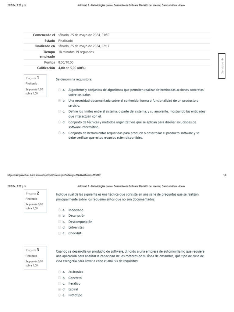 Actividad 5 - Metodologías para El Desarrollo de Software - Revisión Del Intento - CampusVirtual ...