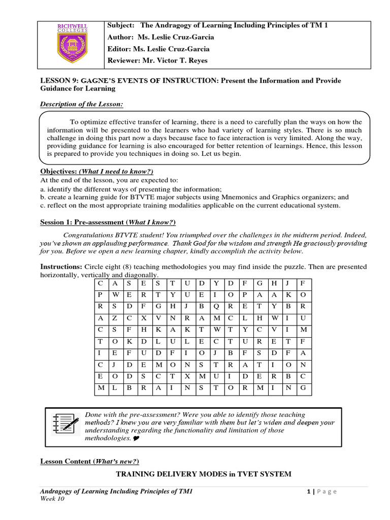 Andragogy-W10 | Download Free PDF | Learning | Lecture