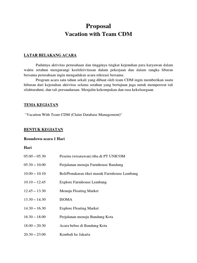 Proposal Vacation CDM | PDF | Seni