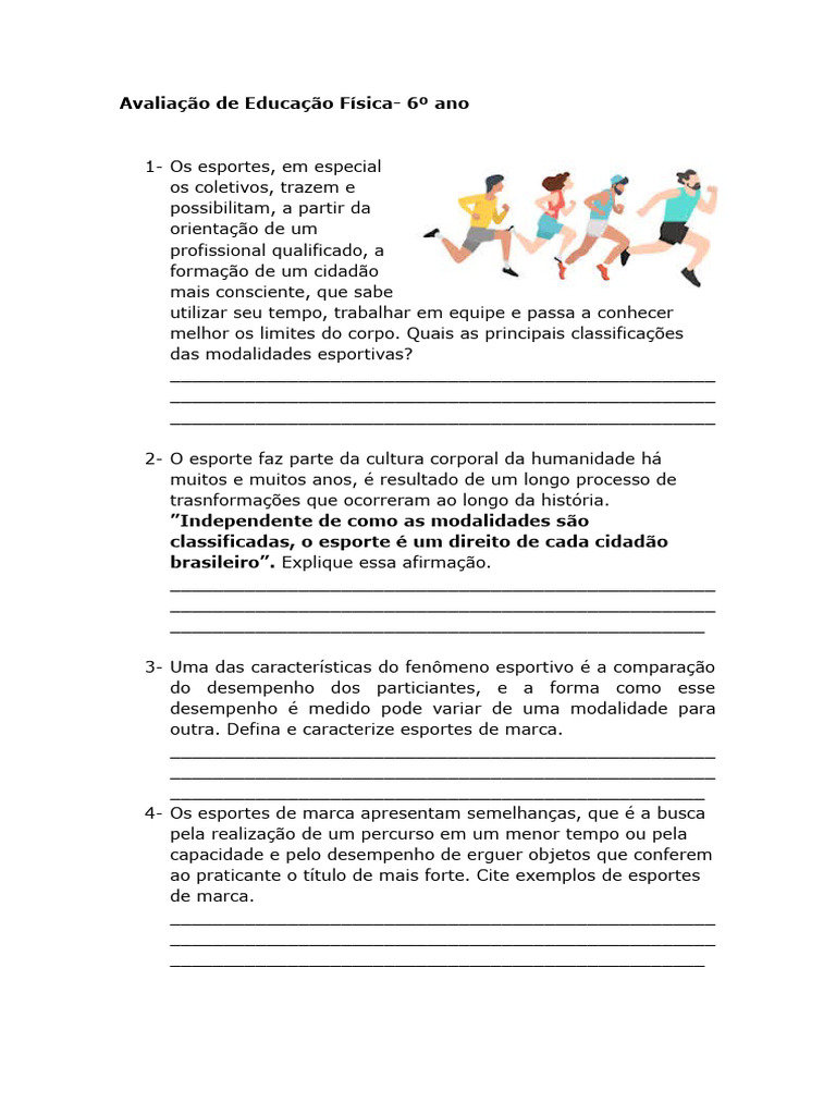 Avaliação De Educação Física 6º Ano Pdf 3192
