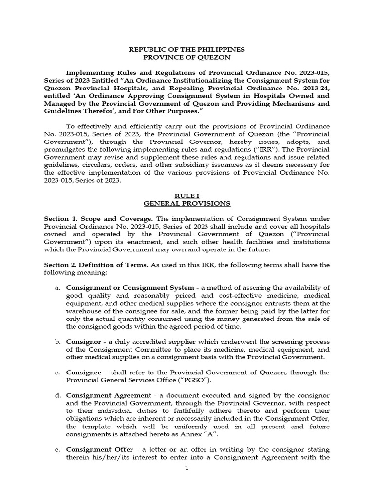 Consignment-Irr-Final-Draft Ver 2C | PDF | Pharmacy | Medical Device
