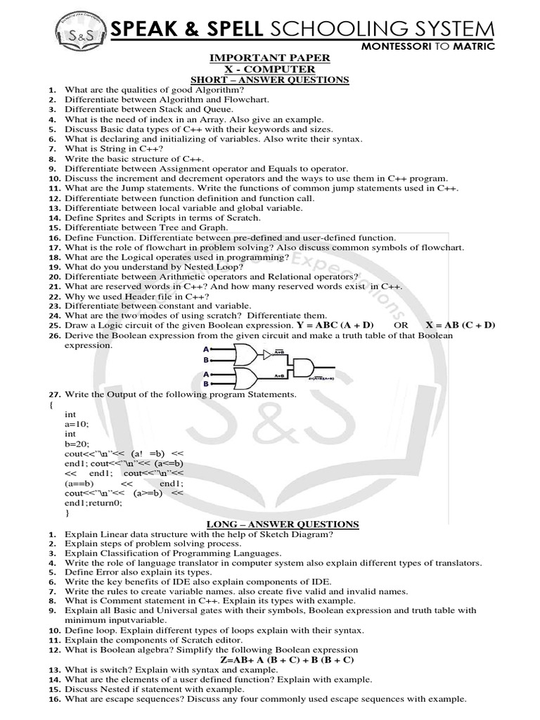 X Computer Important Paper | PDF | C++ | Reserved Word