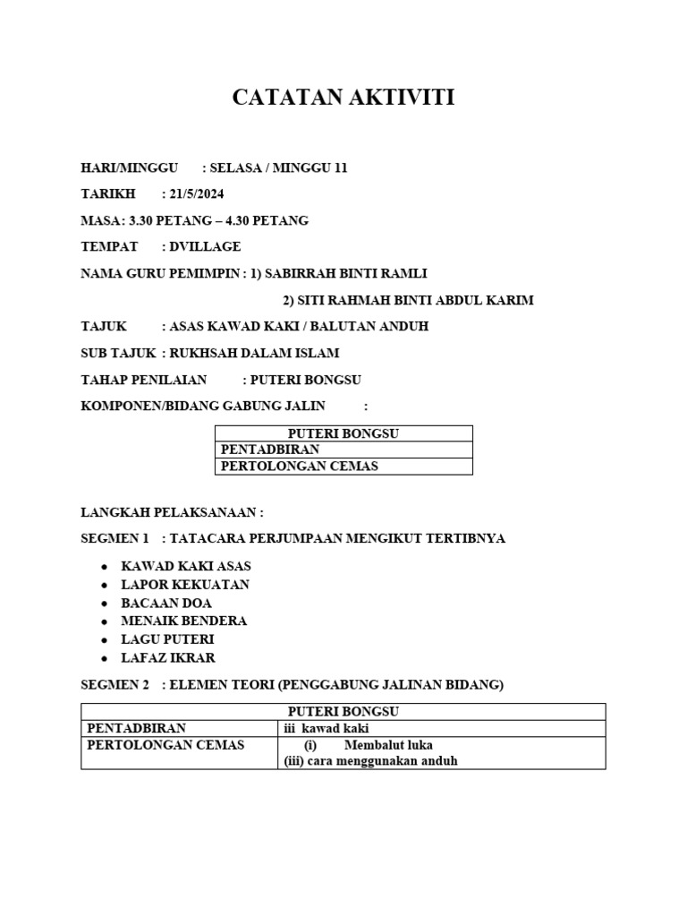 CATATAN AKTIVITI Ppim | PDF