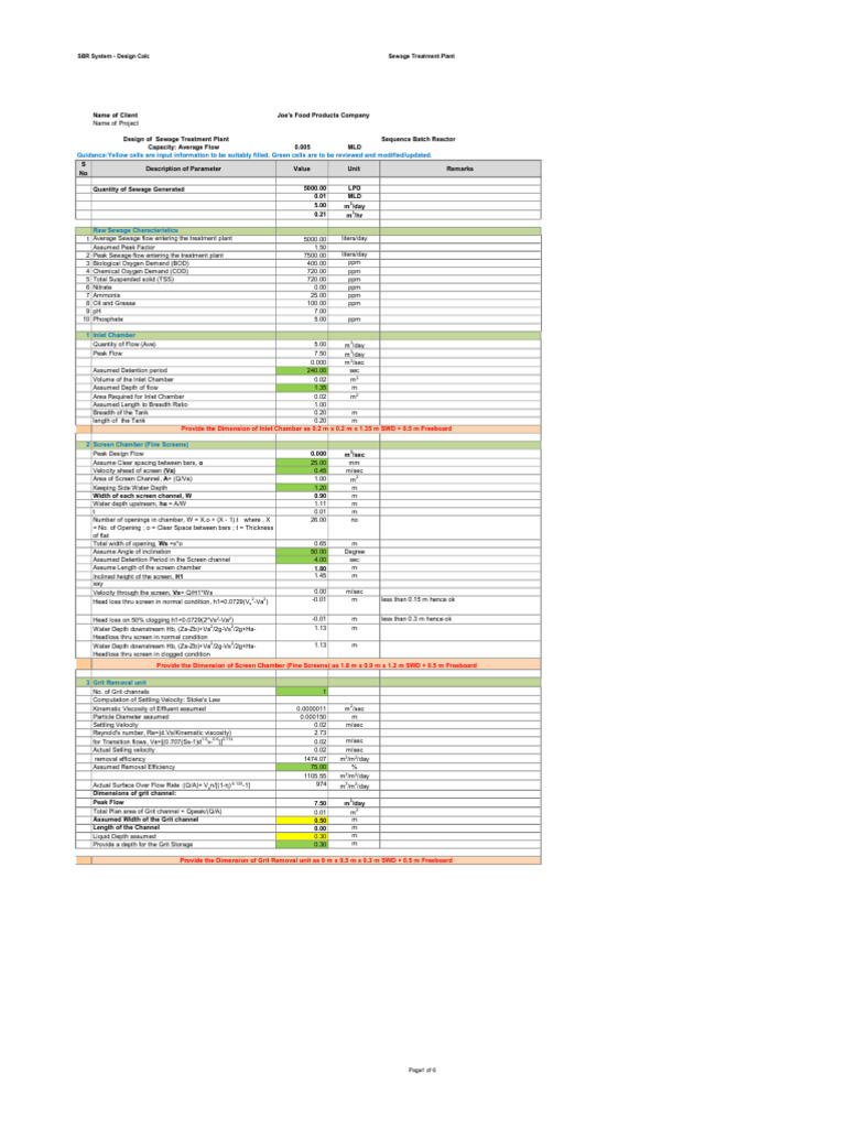 Draft Calculation For SBR | PDF | Sewage Treatment | Sewage