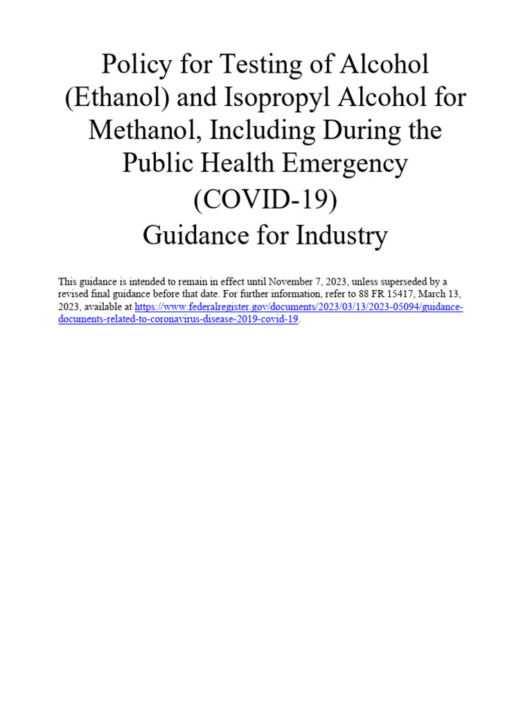 Methanol Testing Policy for Alcohols | PDF | Food And Drug ...