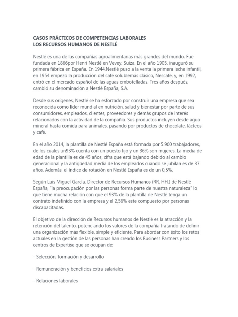 Caso Practico 2 Competencias Laborales Nestle. | PDF | Business ...
