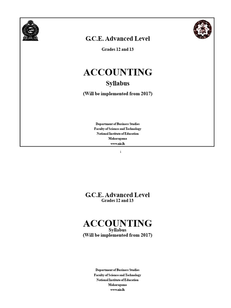 Grade 12 & 13 Accounting Syllabus 2017 | PDF | Equity (Finance ...
